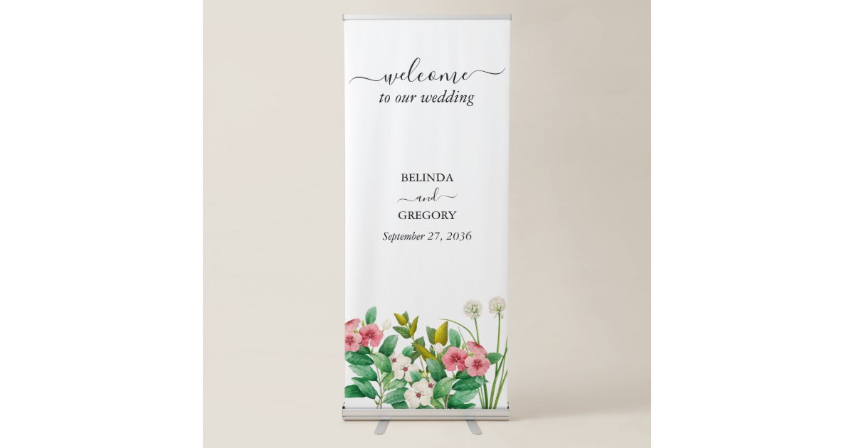 Wildflowers Periwinkle Watercolor Wedding Welcome Retractable Banner ...