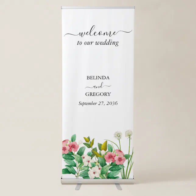 Wildflowers Periwinkle Watercolor Wedding Welcome Retractable Banner ...