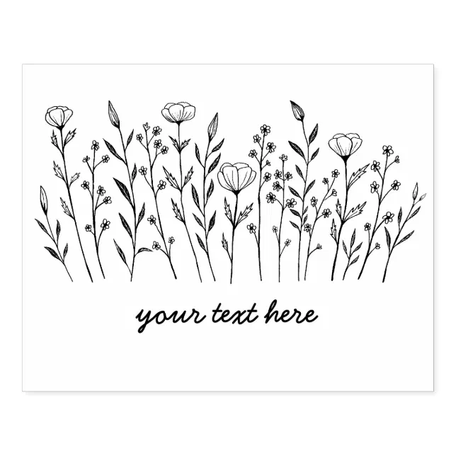 Wildflowers Simple Line Art Flowers Meadow CUSTOM Rubber Stamp | Zazzle