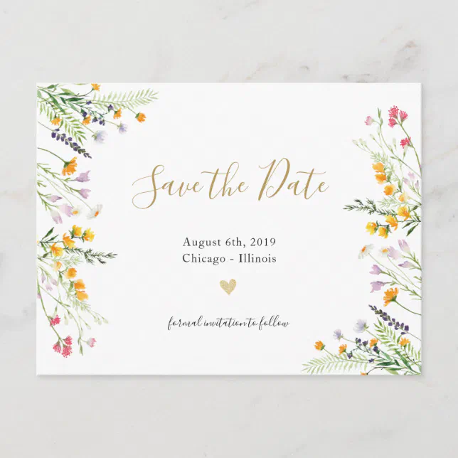 Wildflowers spring blooms save the date postcard | Zazzle