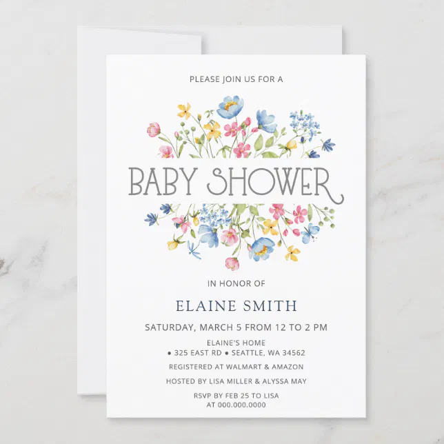 Wildflowers Spring Blossoms Floral Baby Shower Invitation | Zazzle