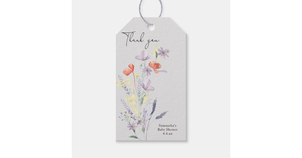 Wildflowers thank you baby shower gift tags | Zazzle
