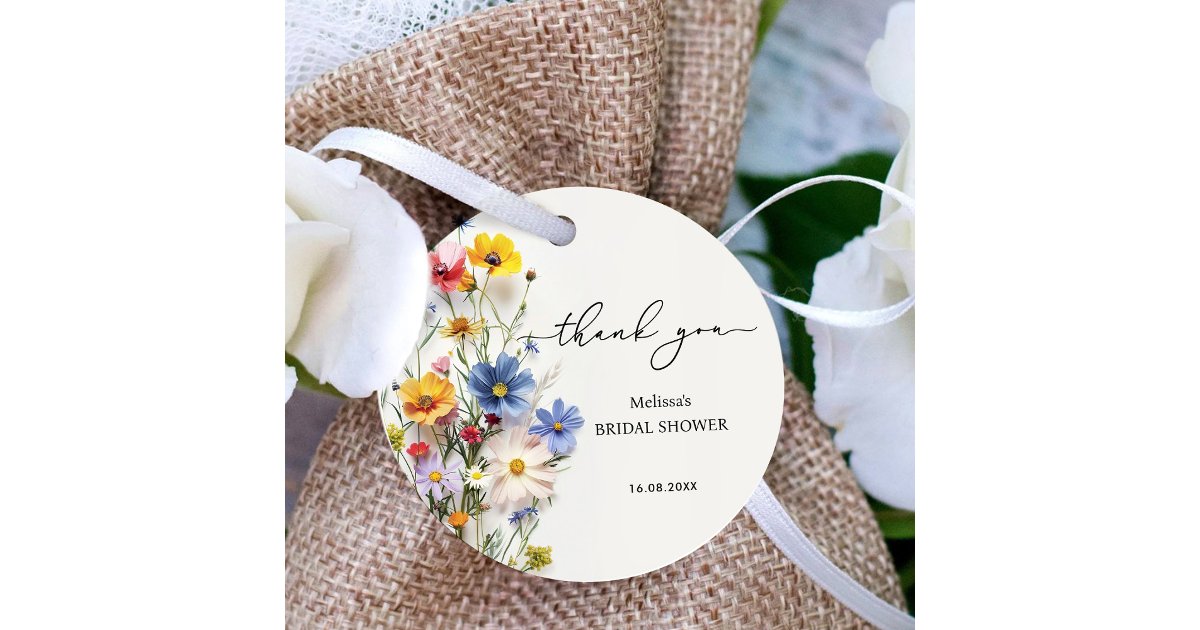 Wildflowers Thank You Bridal Shower Favor Tags | Zazzle