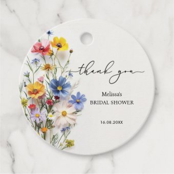 Wildflowers Thank You Bridal Shower Favor Tags | Zazzle