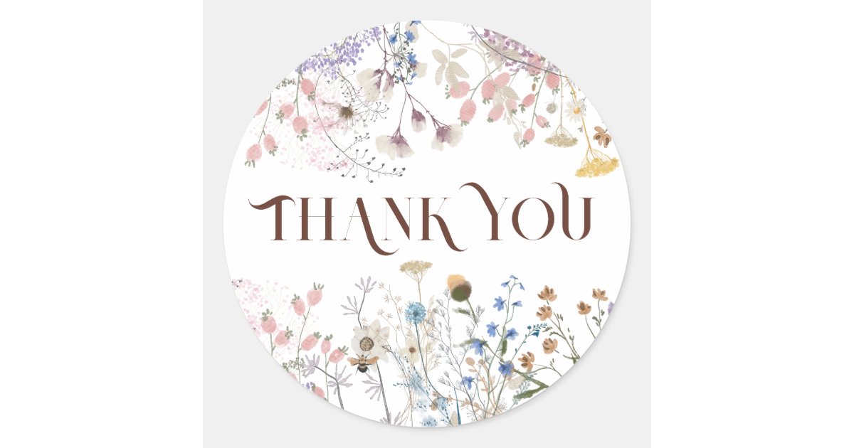 Wildflowers thank you classic round sticker | Zazzle