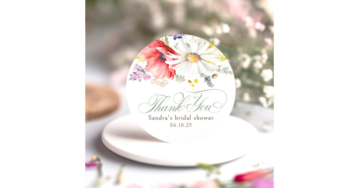 Wildflowers Thank You Classic Round Sticker | Zazzle