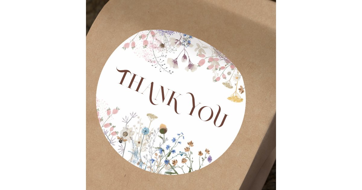 Wildflowers thank you classic round sticker | Zazzle