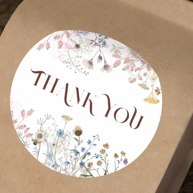 Wildflowers thank you classic round sticker | Zazzle