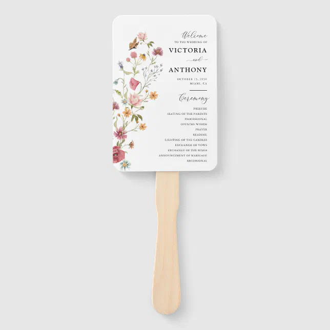 Wildflowers Wedding Program Hand Fan | Zazzle