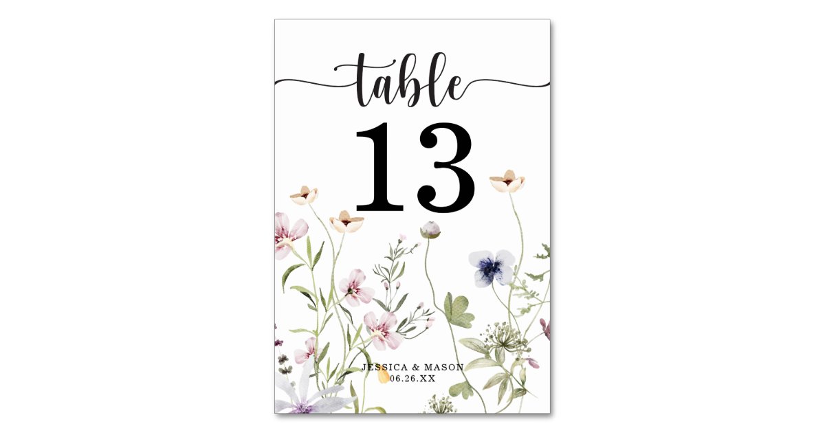 Wildflowers Wedding Table Numbers Double Sided | Zazzle