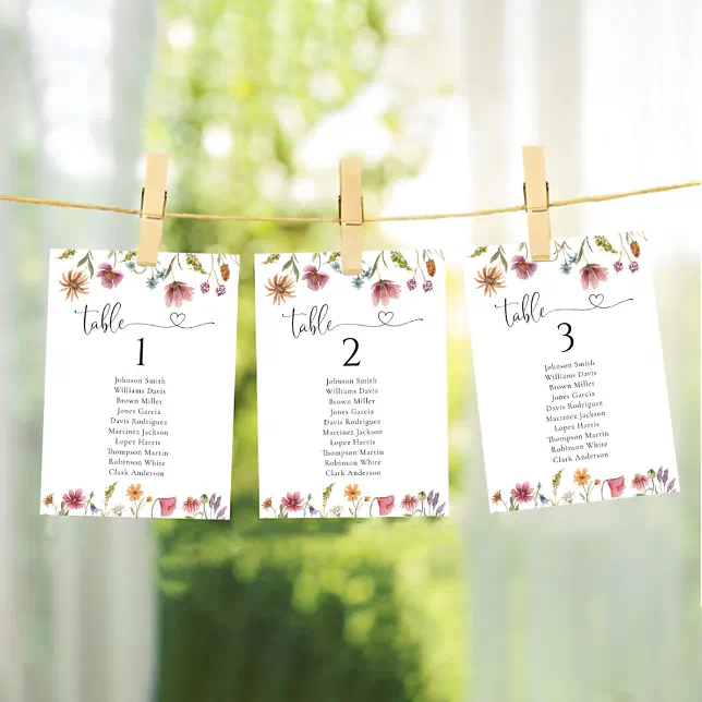 Wildflowers Wedding Table Seating Chart Cards | Zazzle