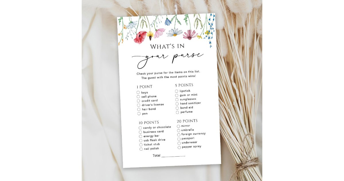 Wildflowers What's in your Purse Baby Game | Zazzle