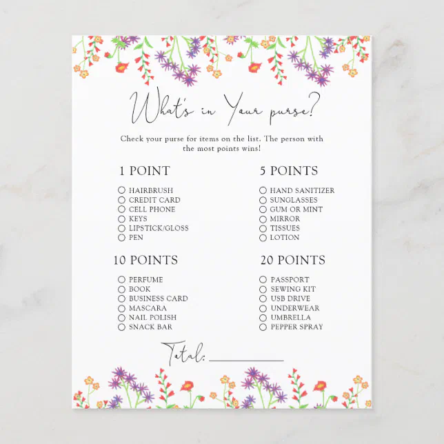 Wildflowers Whats in your purse game | Zazzle