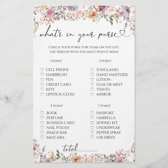 Wildflowers what's in your purse game | Zazzle