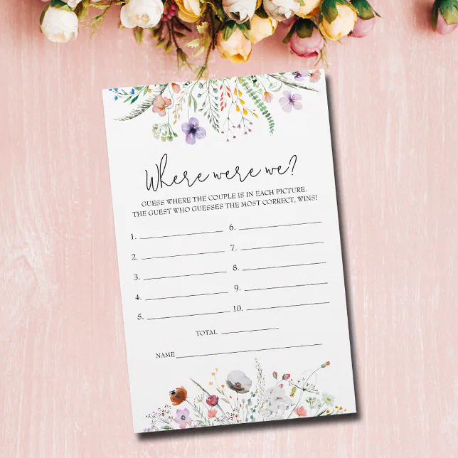 Wildflowers Where Were We Bridal Shower Game | Zazzle