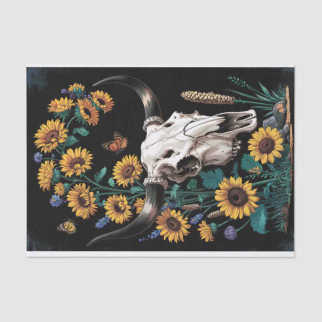 Wildflowers & Wild West, Skull & Blooms Decoupage Tissue Paper | Zazzle