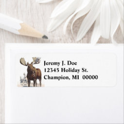 Wildlife Bull Moose Winter Return address Labels | Zazzle