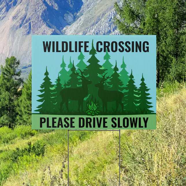 Wildlife Crossing Please Drive Slowly Deer Safety Sign | Zazzle