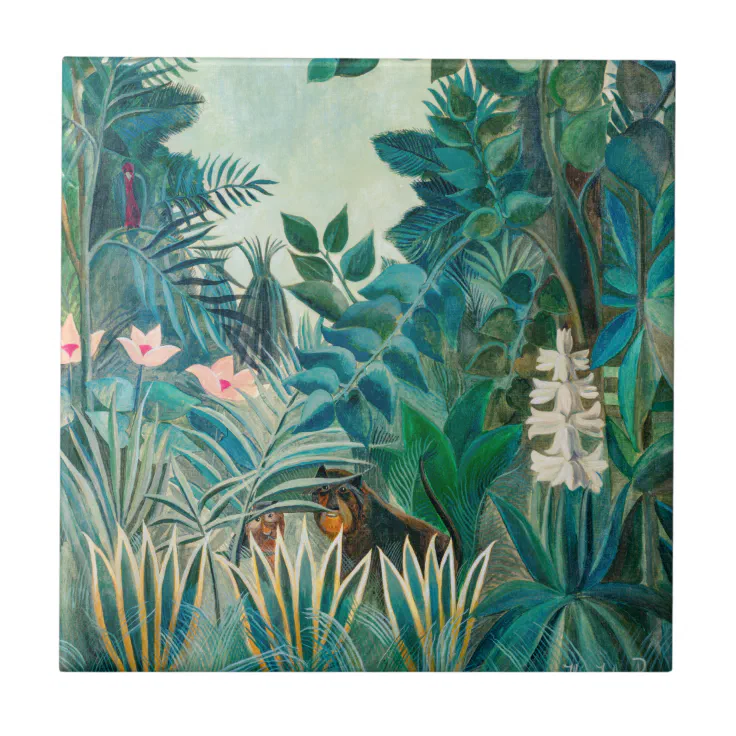 Wildlife in Tropical Jungle Painting Ceramic Tile | Zazzle