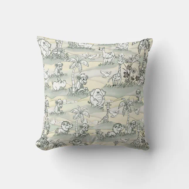 Wildlife Line Drawing for Coloring-in Throw Pillow | Zazzle