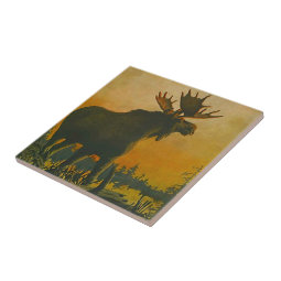 Wildlife Moose In Lowland Marsh Swamp Donkey Tile | Zazzle