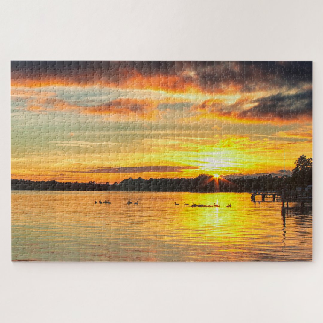 Wildlife on the Lake Sunset Jigsaw Puzzle | Zazzle