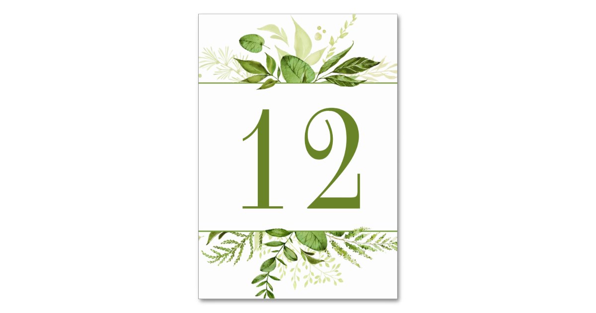Wildwoods Botanical Rustic Greenery Watercolor Table Number | Zazzle