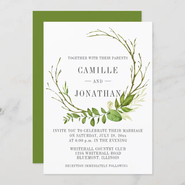 Wildwoods Rustic Wreath Wedding Invitation | Zazzle