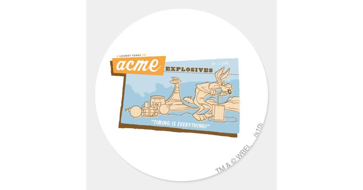 WILE E. COYOTE™ Acme Explosives 2 Classic Round Sticker | Zazzle