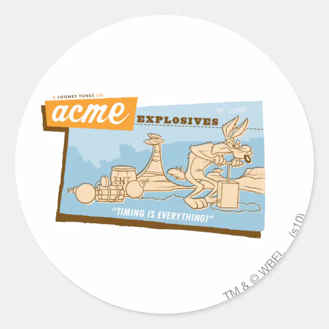 WILE E. COYOTE™ Acme Explosives 2 Classic Round Sticker | Zazzle