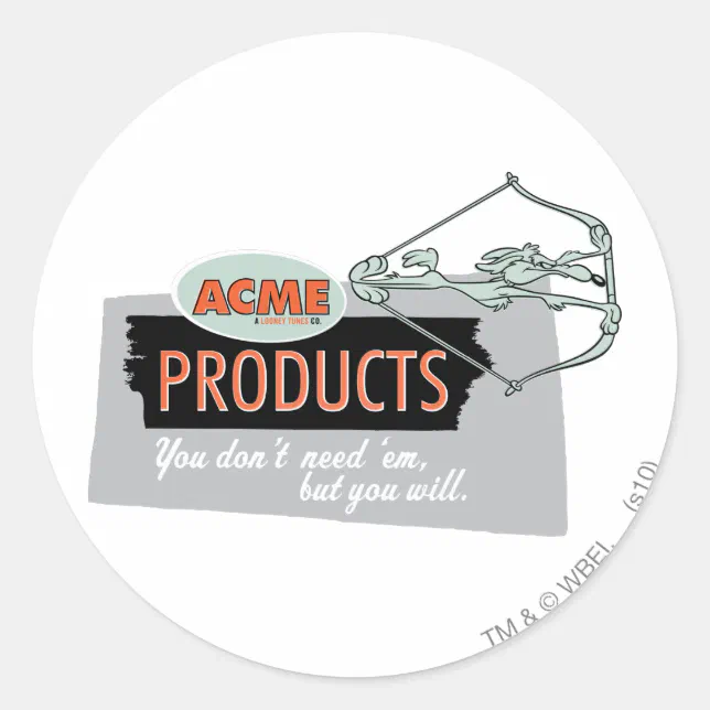 WILE E. COYOTE™ Acme Products 9 Classic Round Sticker | Zazzle