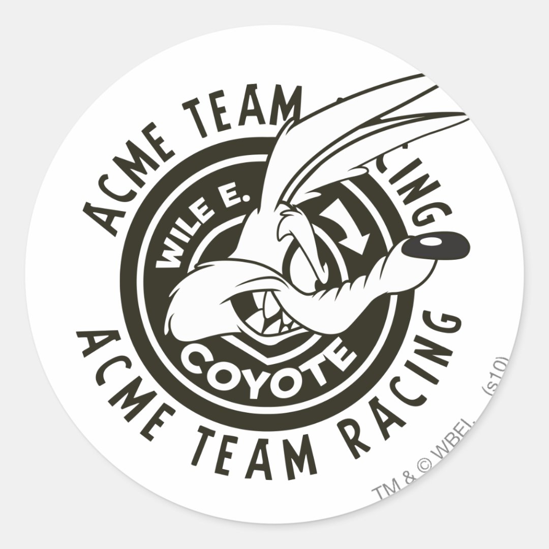 Wile E. Coyote Acme Team Racing B/W Classic Round Sticker | Zazzle