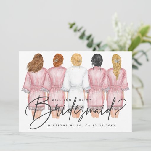 Will You Be My Bridesmaid? Girls in Robes card | Zazzle