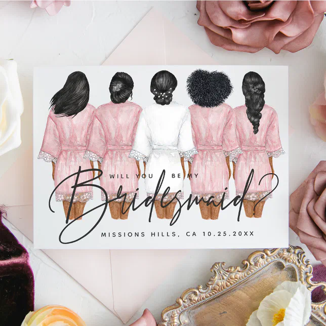 Will You Be My Bridesmaid? Girls in Robes card | Zazzle