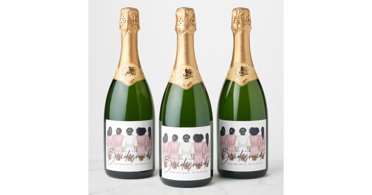 Will You Be My Bridesmaid? Girls in Robes Sparkling Wine Label | Zazzle