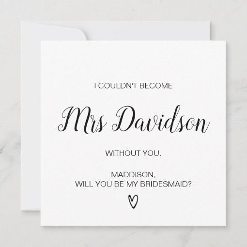 Will You Be My Bridesmaid Maid of Honor Request Card | Zazzle
