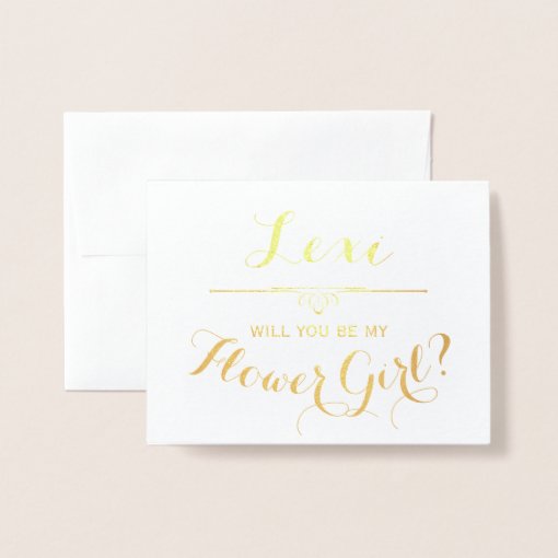 Will You Be My Flower Girl Cursive Personalized Foil Card | Zazzle