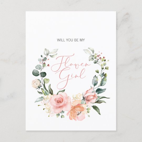 Will You Be My Flower Girl Pink Script Floral Invitation Postcard ...