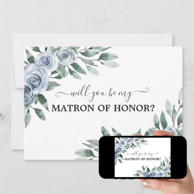 Will You Be My Matron of Honor Dusty Blue Card | Zazzle