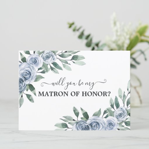 Will You Be My Matron of Honor Dusty Blue Card | Zazzle