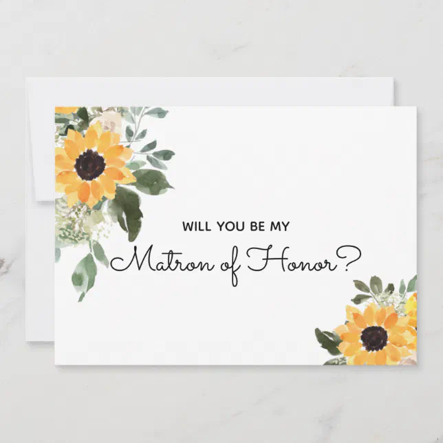 Will You Be My Matron of Honor Sunflower Proposal Invitation | Zazzle
