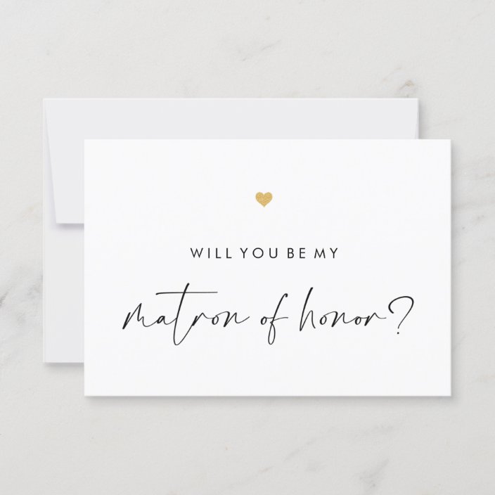 Will You Be My Matron Script Gold Heart Invitation | Zazzle.com