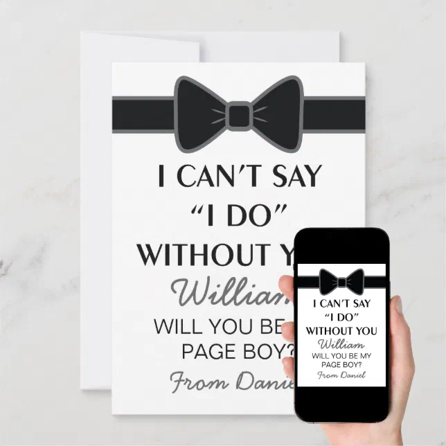 Will You Be My Page Boy Black Bow Tie Invitation | Zazzle