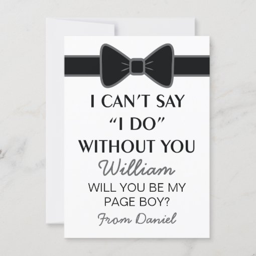 Will You Be My Page Boy Black Bow Tie Invitation | Zazzle