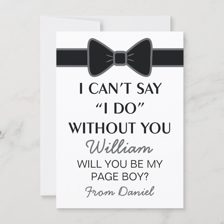 Will You Be My Page Boy Black Bow Tie Invitation | Zazzle