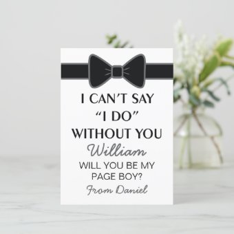 Will You Be My Page Boy Black Bow Tie Invitation | Zazzle