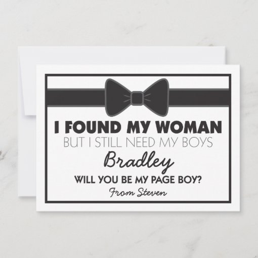 Will You Be My Page Boy Black/White Bow Tie Invitation | Zazzle