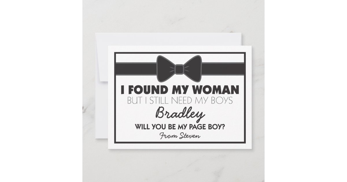 Will You Be My Page Boy Black/White Bow Tie Invitation | Zazzle