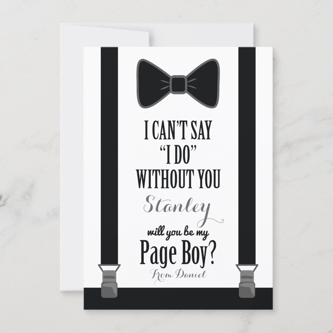Will You Be My Page Boy - Tuxedo Tie Braces Invitation | Zazzle