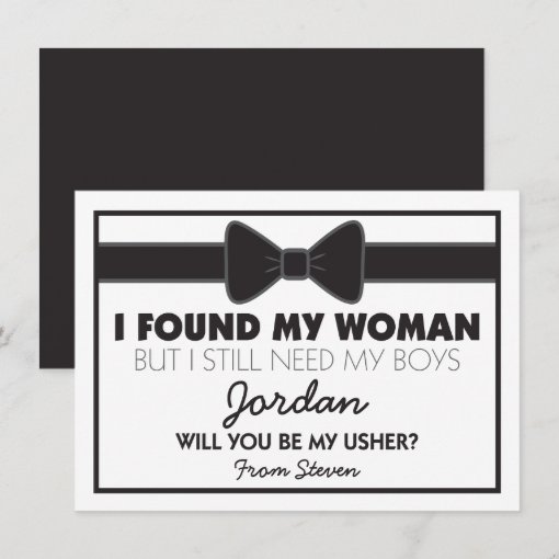 Will You Be My Usher Black/White Bow Tie Invitation | Zazzle